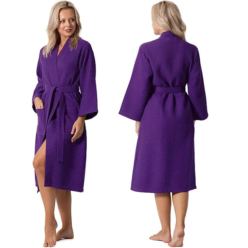 Custom Waffle Luxury Thin Soft House Bath Robe Women Knit Bathrobes For ...