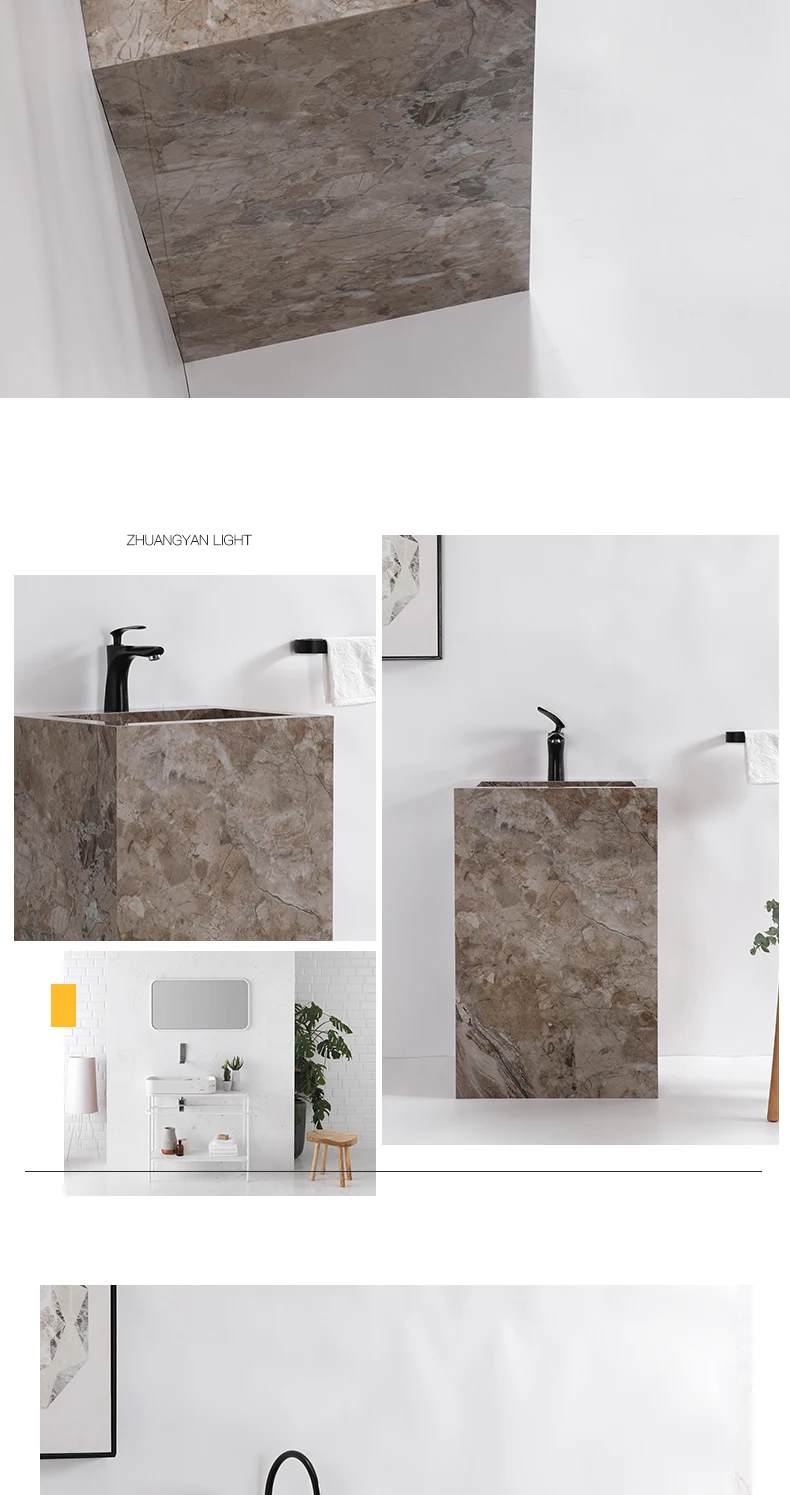 Integrated Pedestal Wash Basin - Eco-Friendly Marble Sink