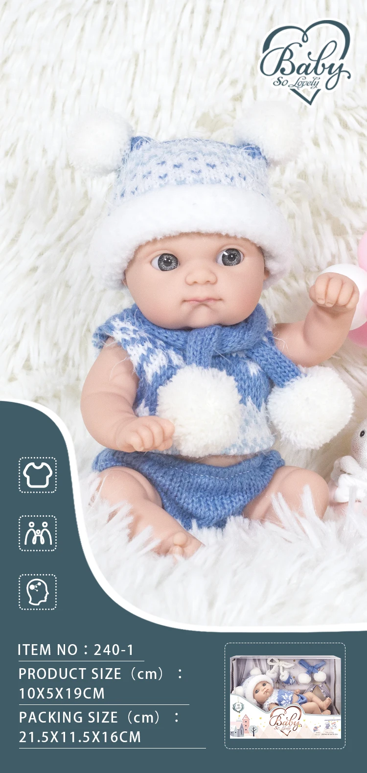 Big Eyes Mini Realistic Soft Silicone Reborn Dolls The Blue Eyes Baby ...