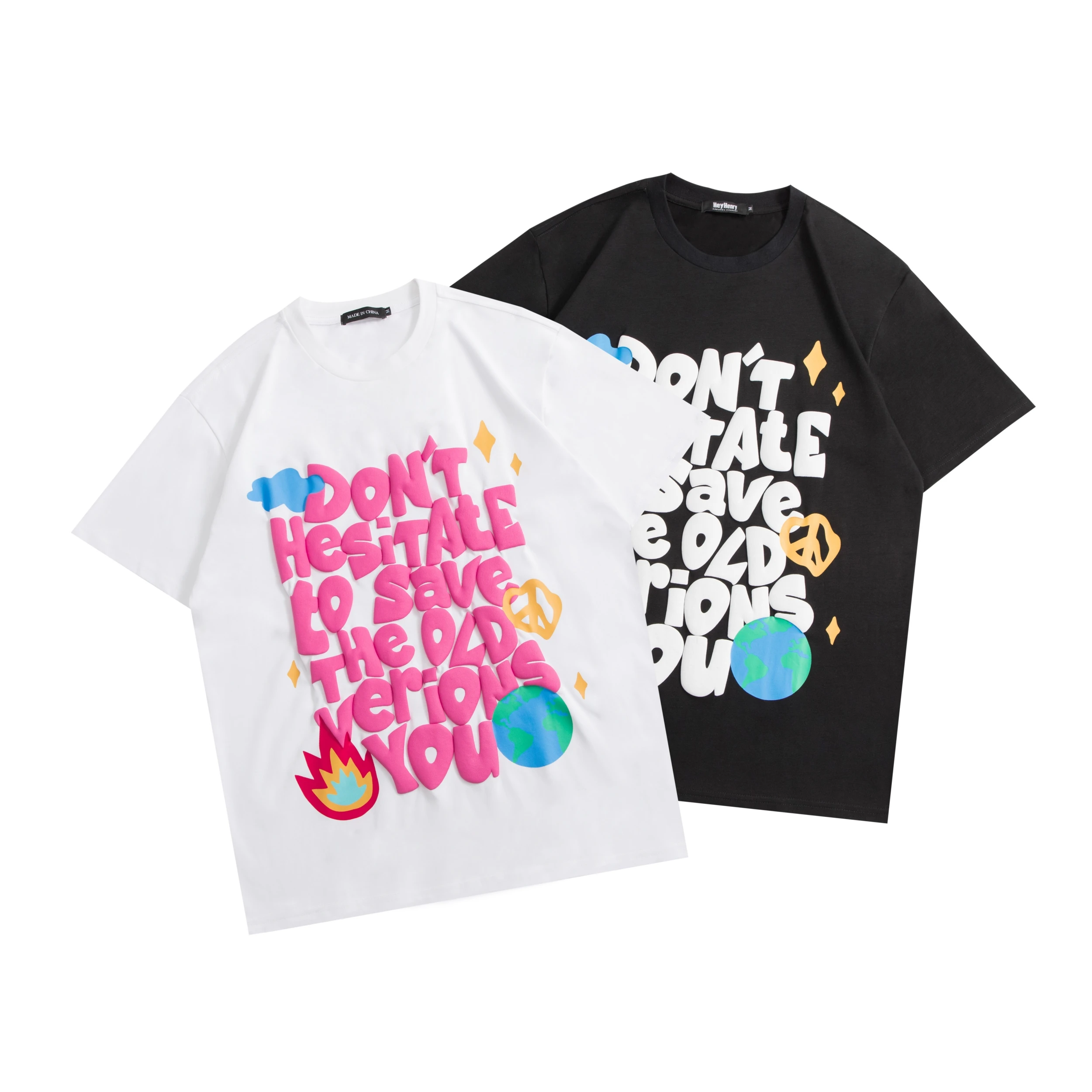 Puff Printing White Cotton T-shirts Custom Logo Designer Puff Print ...