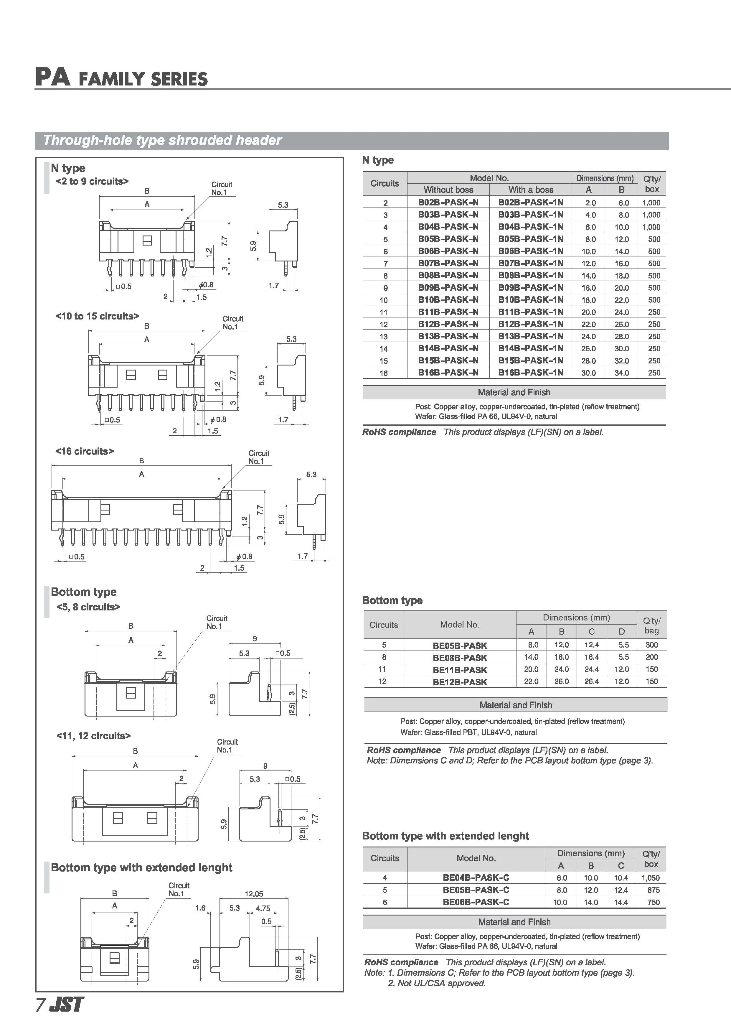 Pa Family Series Pa Paf Pal Connector Pap-07v-s 2.0mm Pitch / Wire-to ...