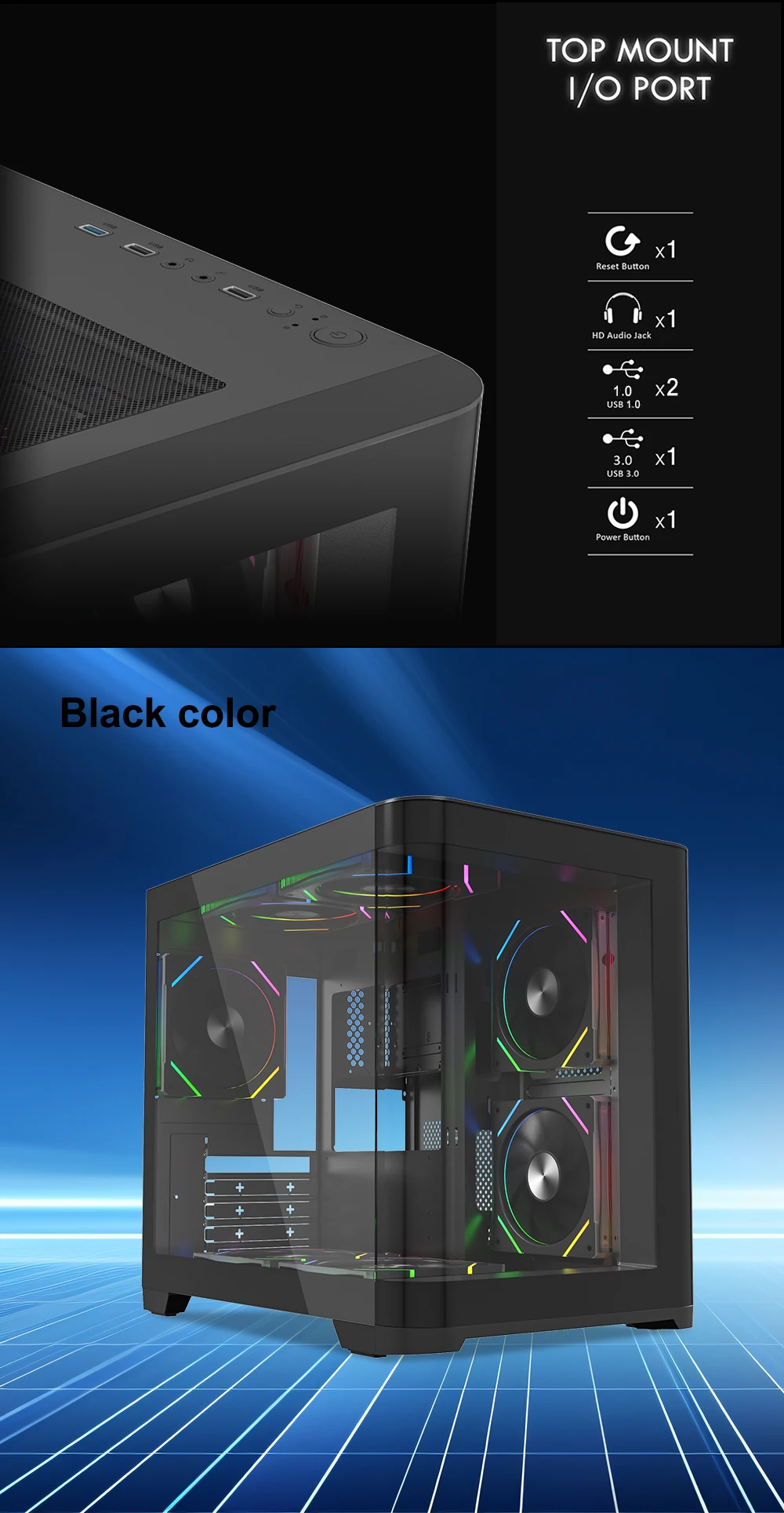 Powercase Latest Cube Case Double-sided Glass M-atx Gaming Case Cube ...