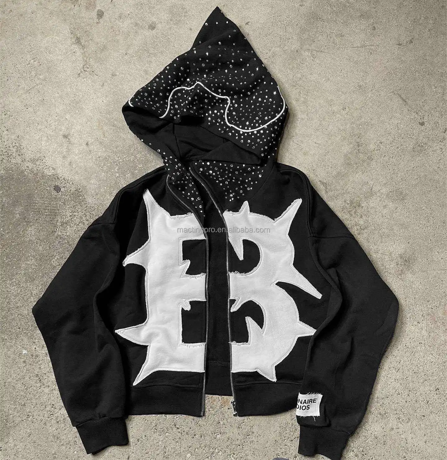 Custom Y2k French Terry Patch Work Cut Off Cropped Hoodie Men Washed ...