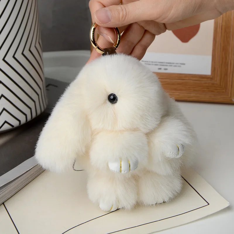 18cm Cute Bunny Keychain - Kawaii Soft Rabbit Fur Pompom