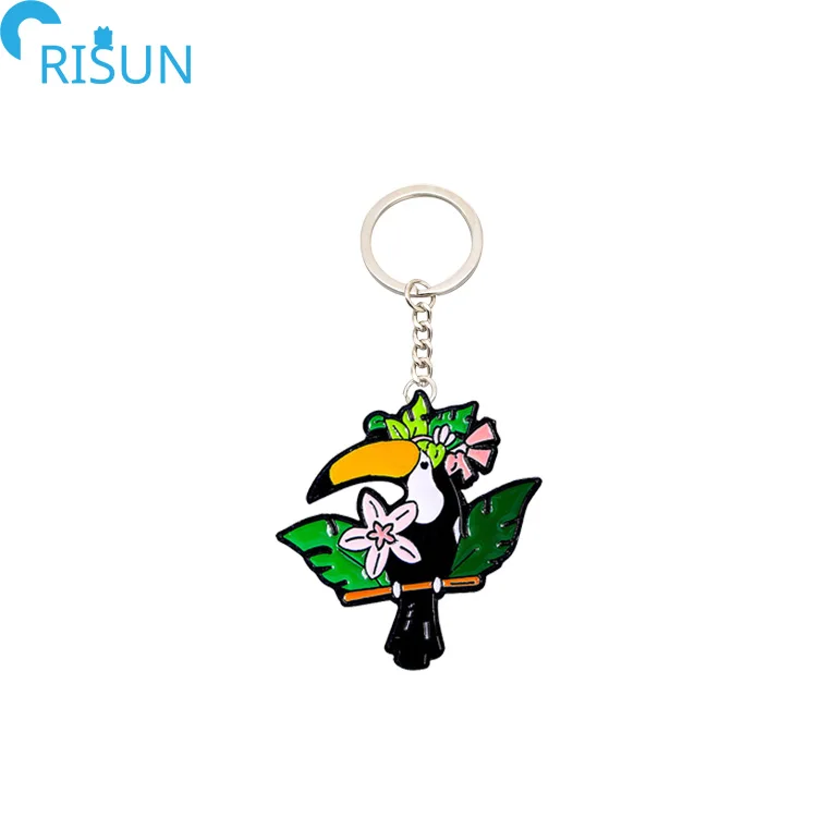 Wholesale Parakeet Feathered Enamel Keychain Llavero Custom Logo Bird ...