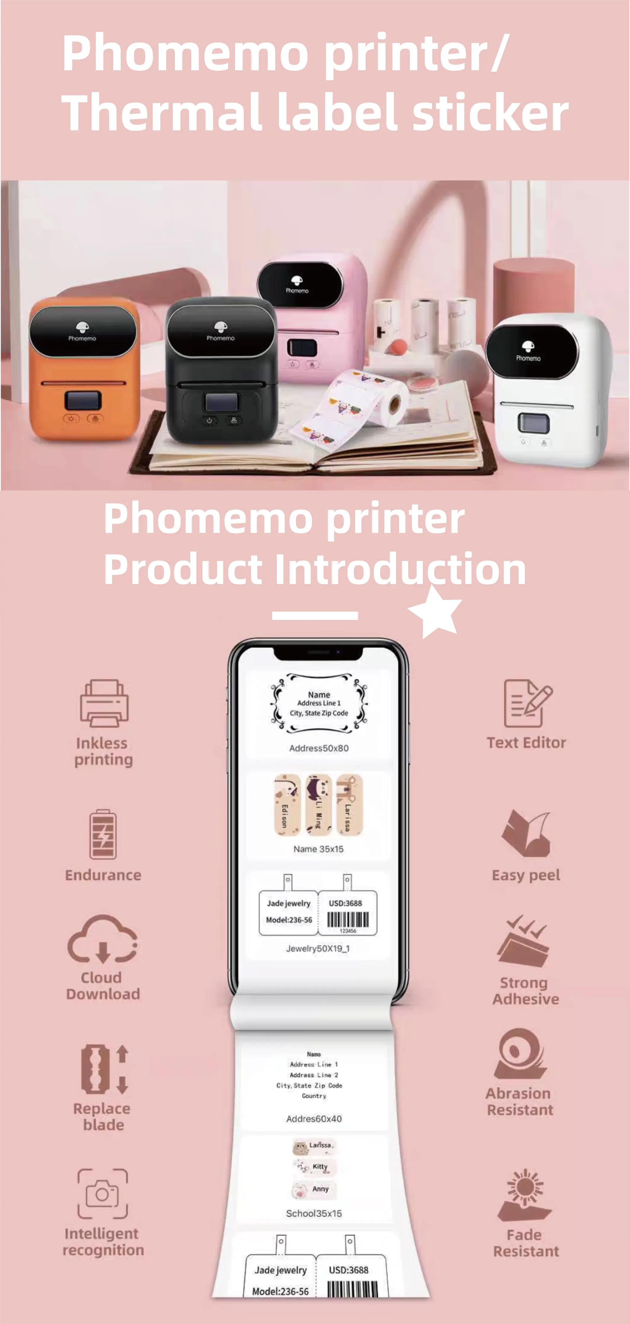 Custom Self Adhesive Thermal Phomemo M110 M220 Barcode Printer Phomeo ...