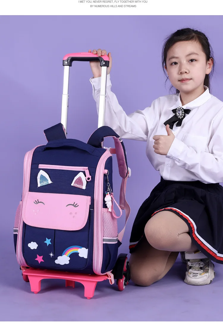 Student Large Capacity Schoolbag Rolling Backpackids Trolley Bag School ...