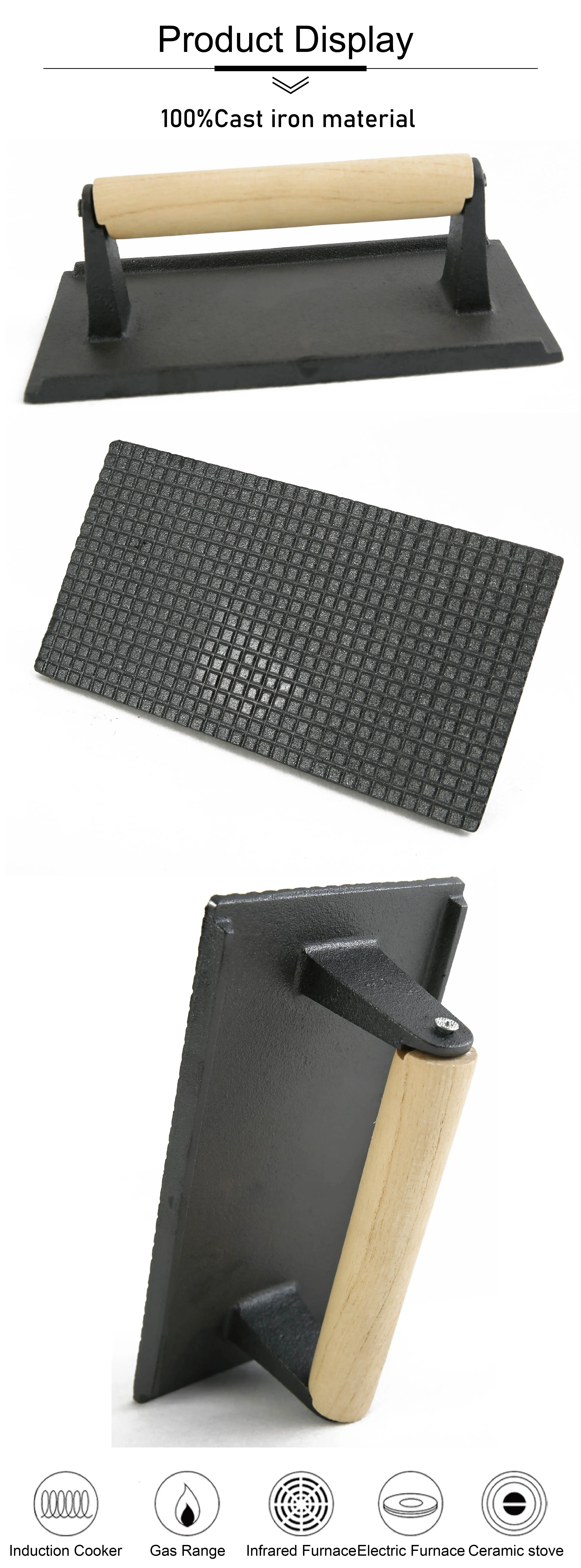 Cast Iron Heavy-weight Grill Presses Bacon Press With Wooden Handle ...