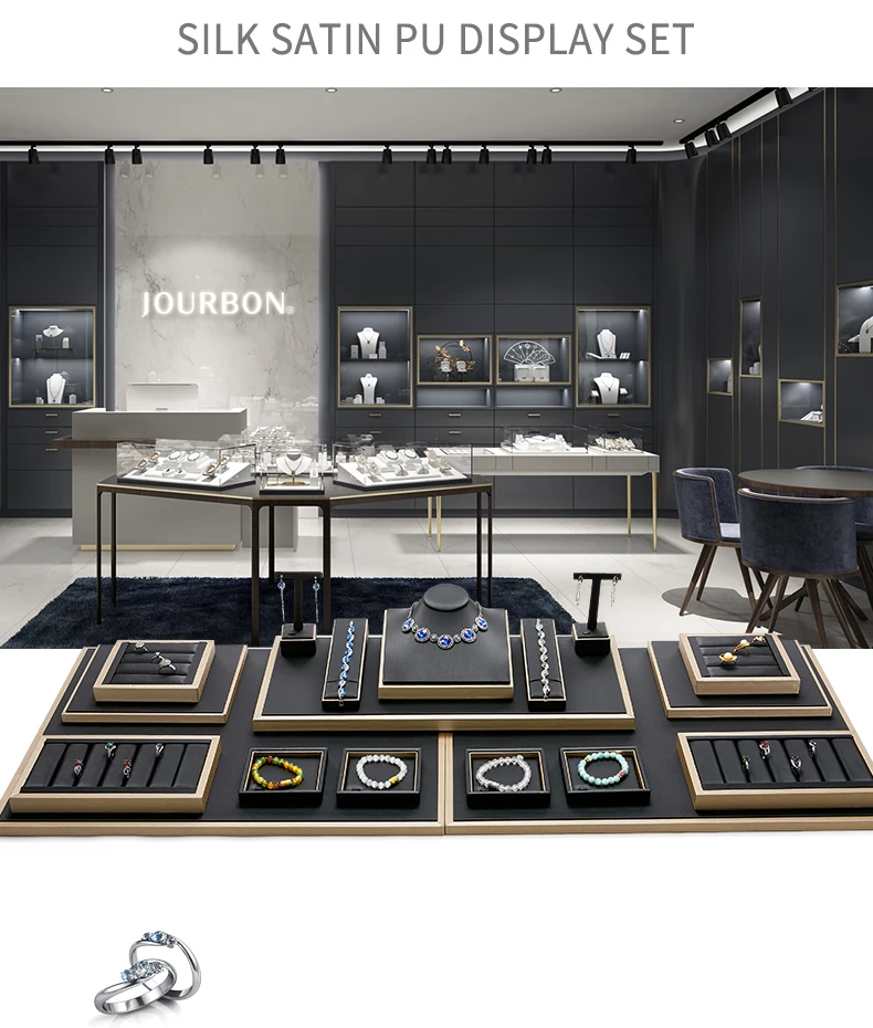 Luxury Black Pu Leather Jewelry Display Set & Stand - Oem Available