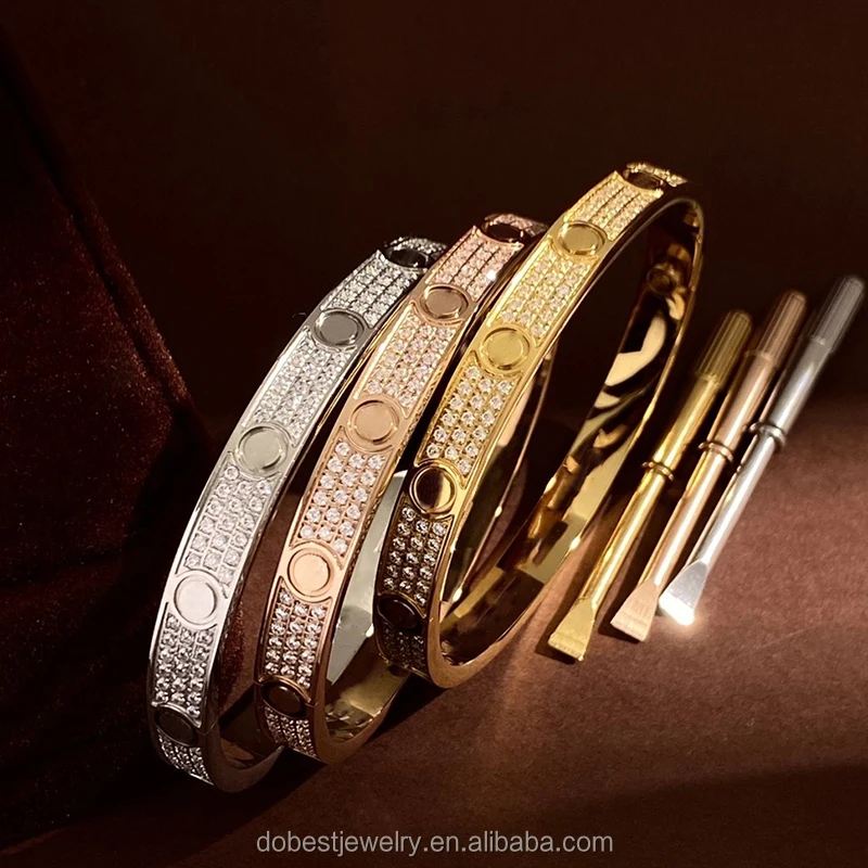 Luxury Designer Brand Bangle Full Size 316L Stainless Steel 18K Gold ...