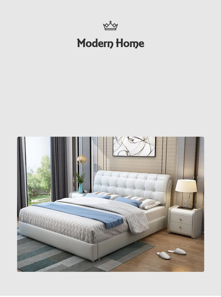Soft Double Bed Room Sets - Luxury Modern Leather Furniture