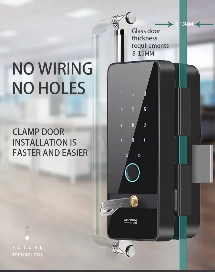 Doorplus Access Control Office Frameless Glass Door Lock Smart ...