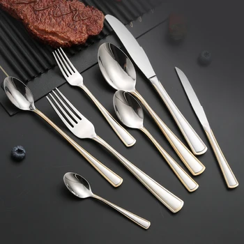 24k Golden Plated Stainless Steel Flatware Set Gold Fork Knife And ...