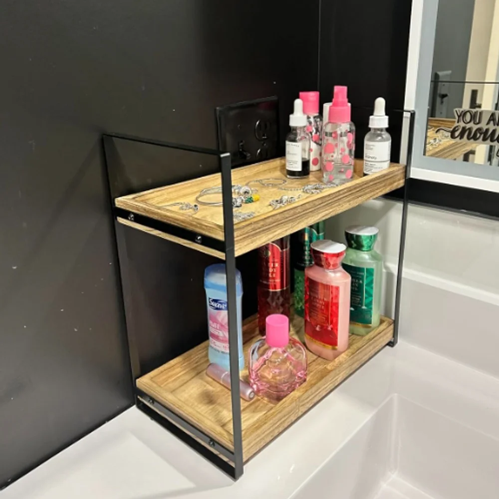 2-tier Bathroom Counter Organizers Wooden Double-layer Storage Rack ...