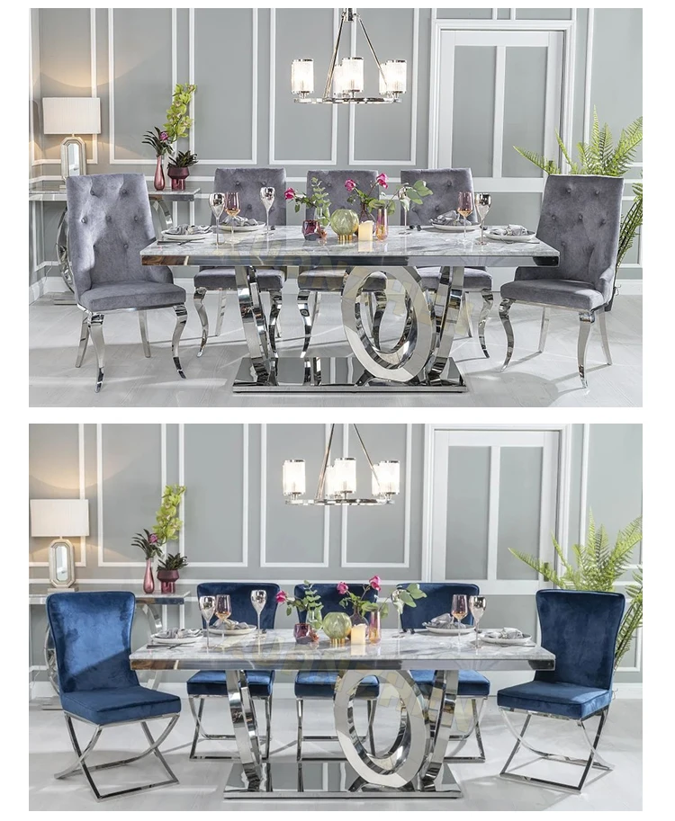Luxury Hotel Furniture Stainless Steel Nordic Dining Table and Chairs ...