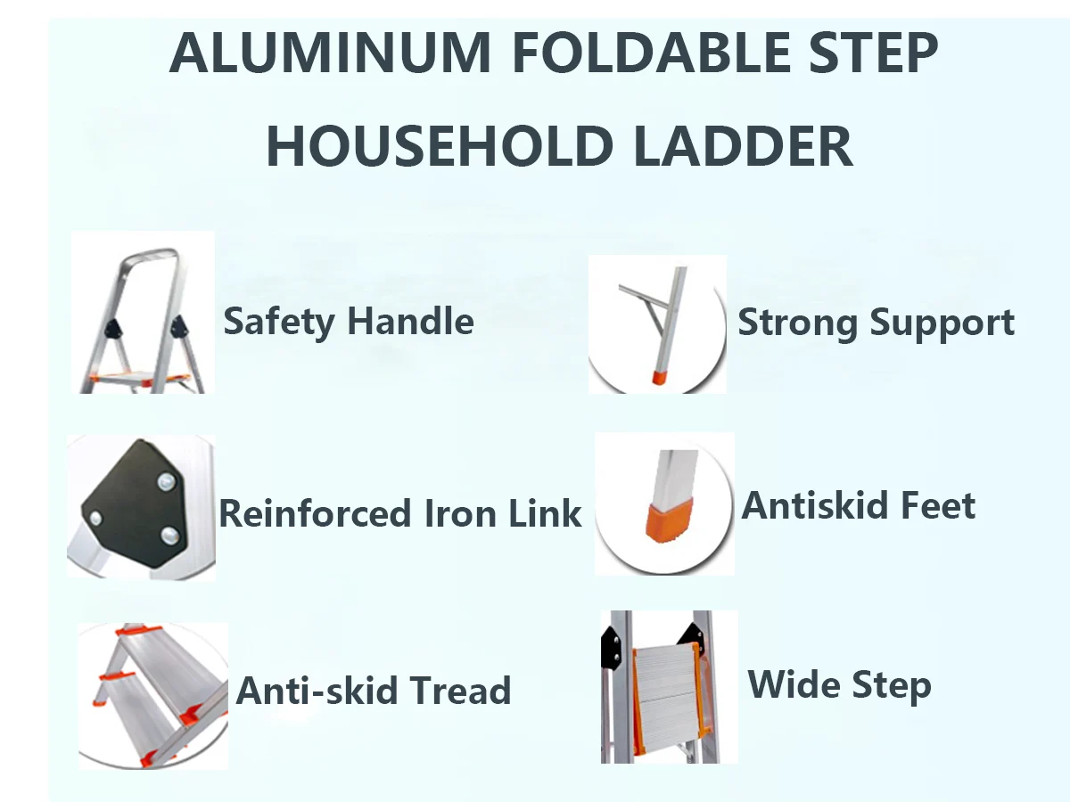 Single Side Household Aluminum Ladder Folding Wide Steps Ladder For ...