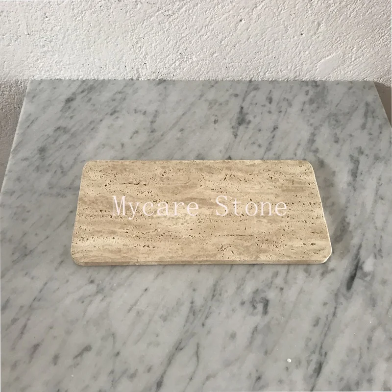New Design Beige Travertine Rectangle Tray with Four Ball Legs