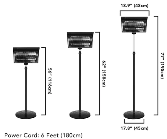 Patio Vertical Heater - Adjustable Height Quartz Heating