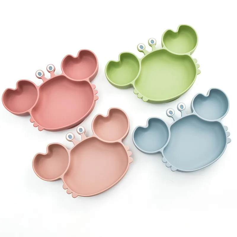 Wheat Split Cute Cartoon Crab Split Plate Food Grade Baby Silicone ...