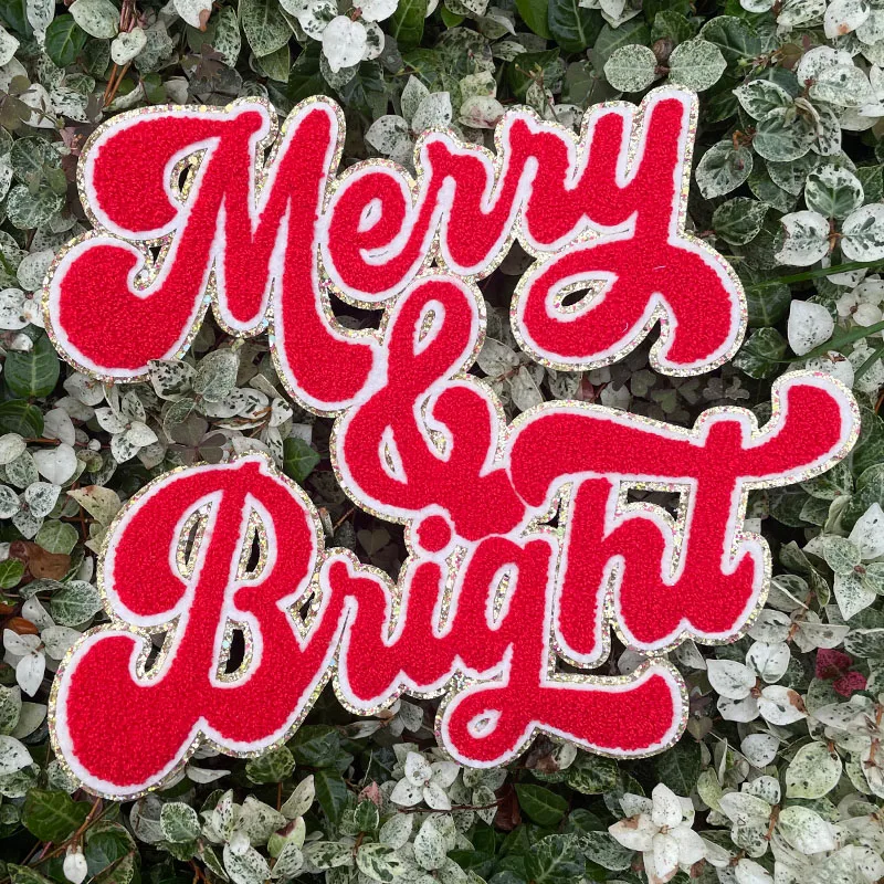 Merry and Bright Chenille Patches - Perfect for Holiday Hoodies