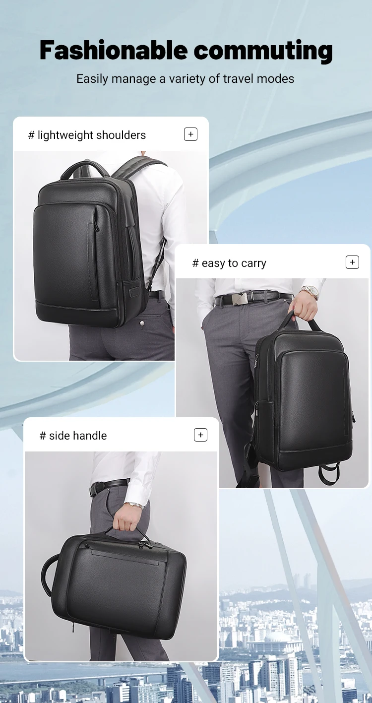 Men's Waterproof Anti-theft Leather Laptop Backpack With Usb Port Oem