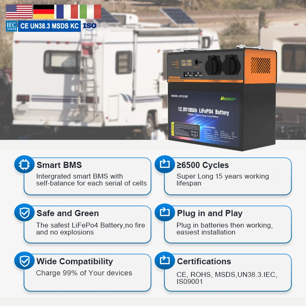 Delongtop 1000w Portable Lithium Lifepo4 Power Bank 12.8v 100ah Battery ...