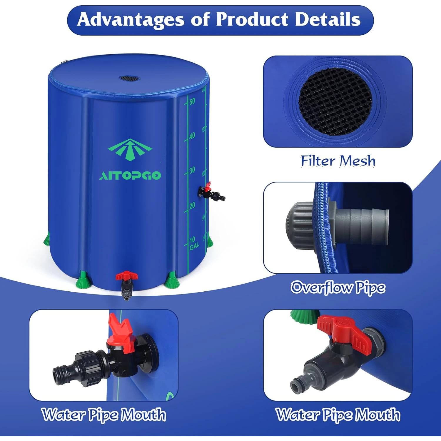 53 Gallon Collapsible Rainwater Collection Garden Water Reservoir ...