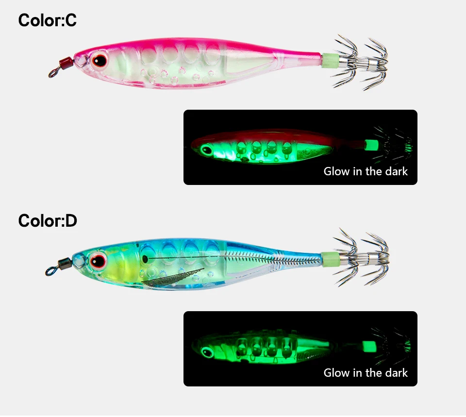 LETOYO Luminous Squid Jig ULTRA BAIT Crystal Squid Jig Shrimp Lure 10cm ...