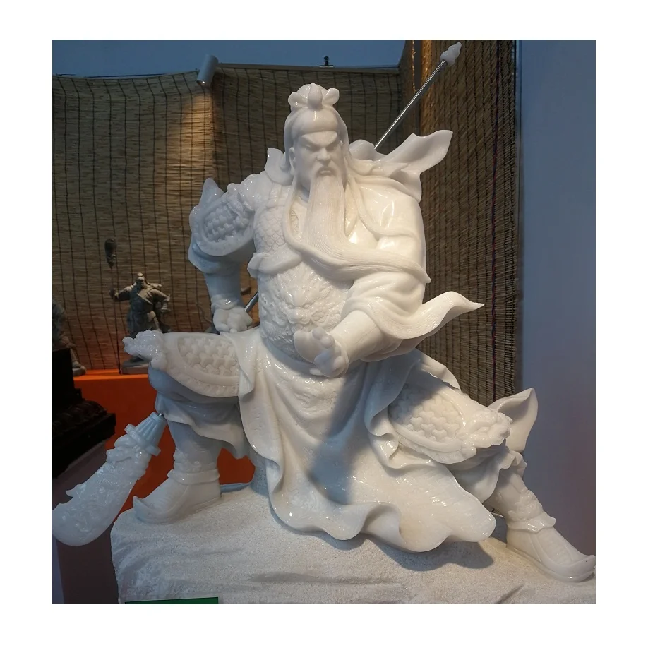 Sitting Guangong Buddha - Kwan Kong Statue in Natural Stone