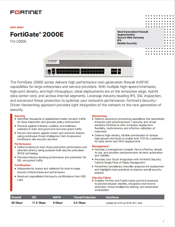 Fortinet FG-2000E Fortigate2000E Firewall Product Original Brand New or ...