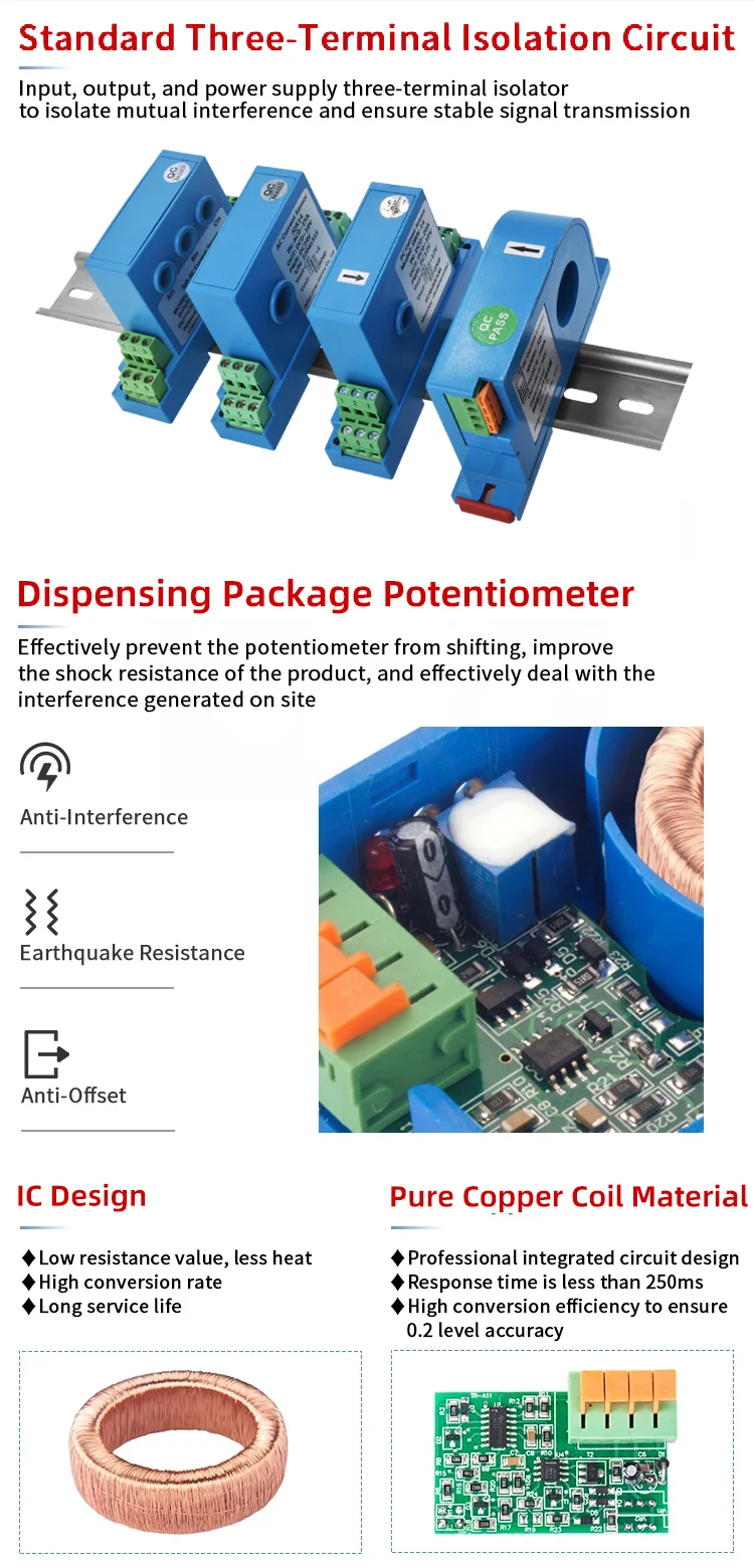 3 Phase Current Sensor Current Transducer Hall Effect Current Transmitter Current 4 to 20mA ...