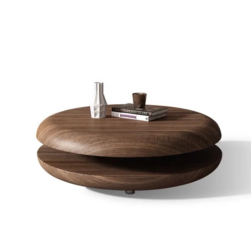 Modern Round Solid Wood Walnut Swivel Expanding Coffee Table Sofa Side ...