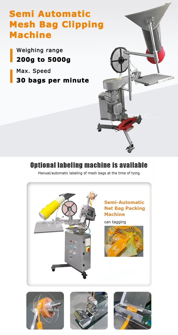 Semi-Automatic Seafood Potato Fruit Vegetable Mesh Bag Packing Machine ...