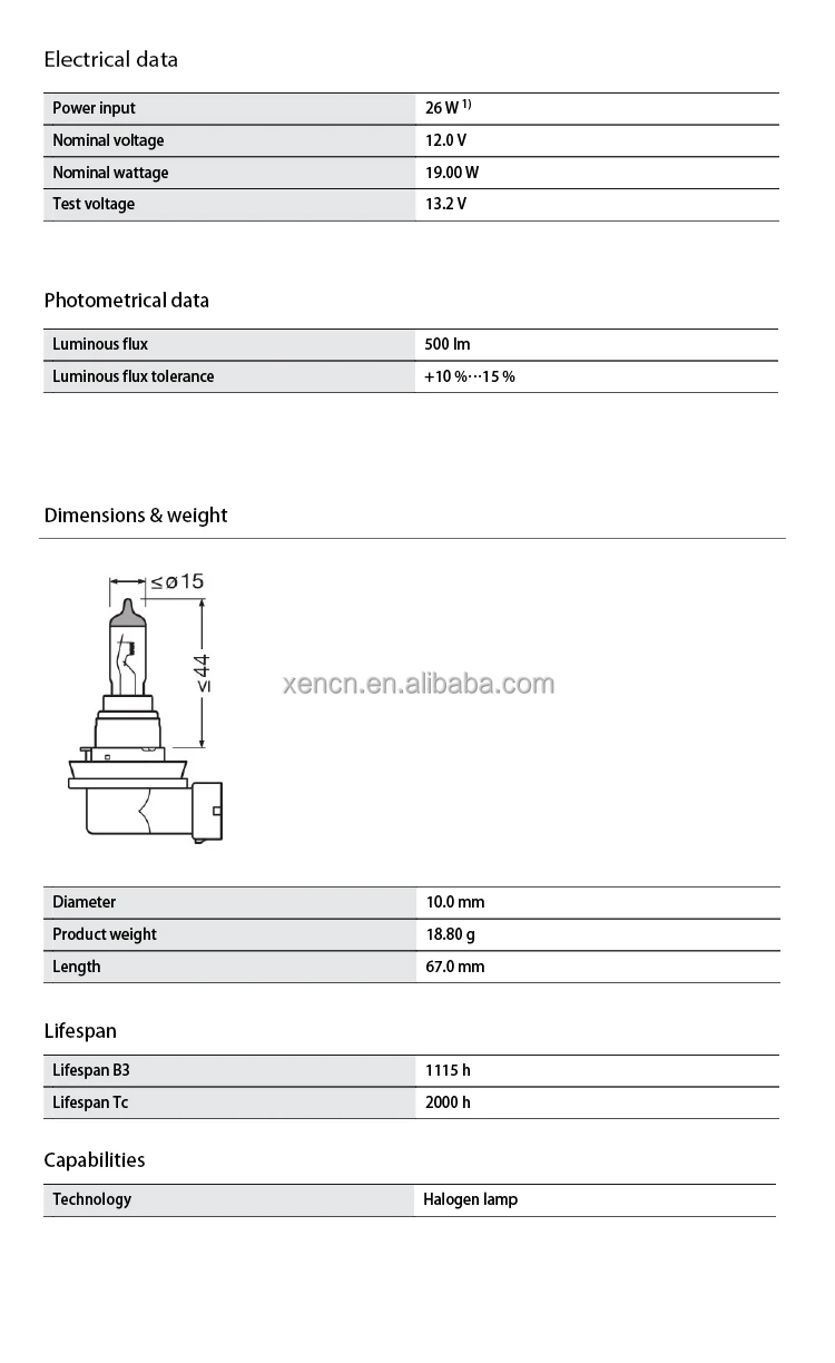OSRAM 64219 H16 12V 19W Halogen Lamp - 1115h-2000h Lifespan