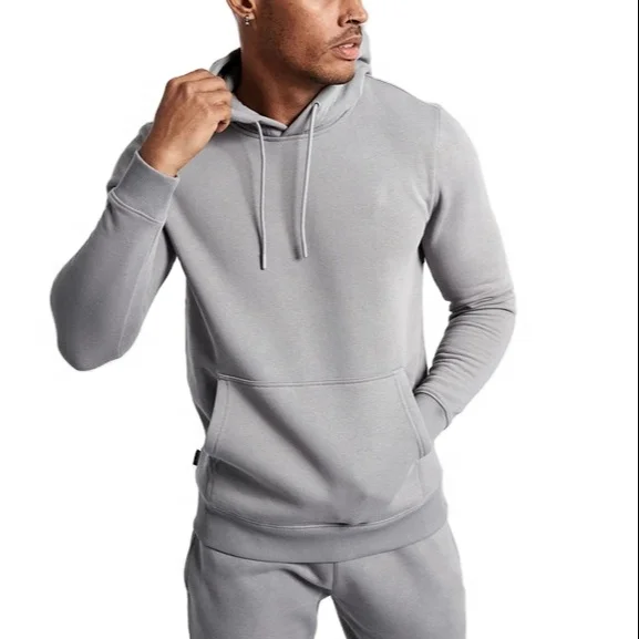 Plain Black Tracksuit Set For Men Cotton Polyester Pullover Fleece Gym ...