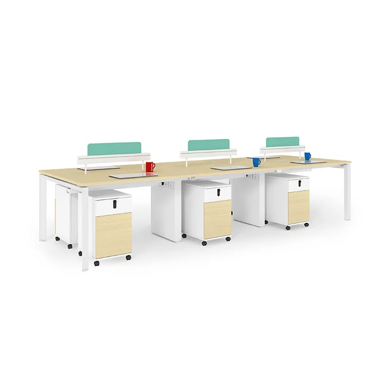 Modern 4 Staff Office Workstation Desk Double Sided With Drawer Cabinet ...