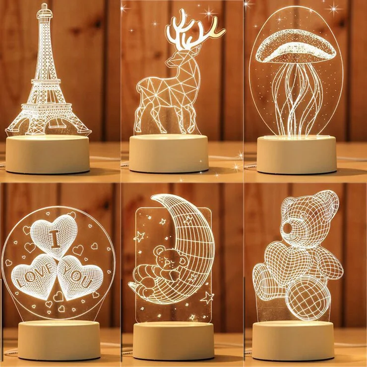 3d Effect Led Night Light Warm Color Illusion Lamp Base With Acrylic ...