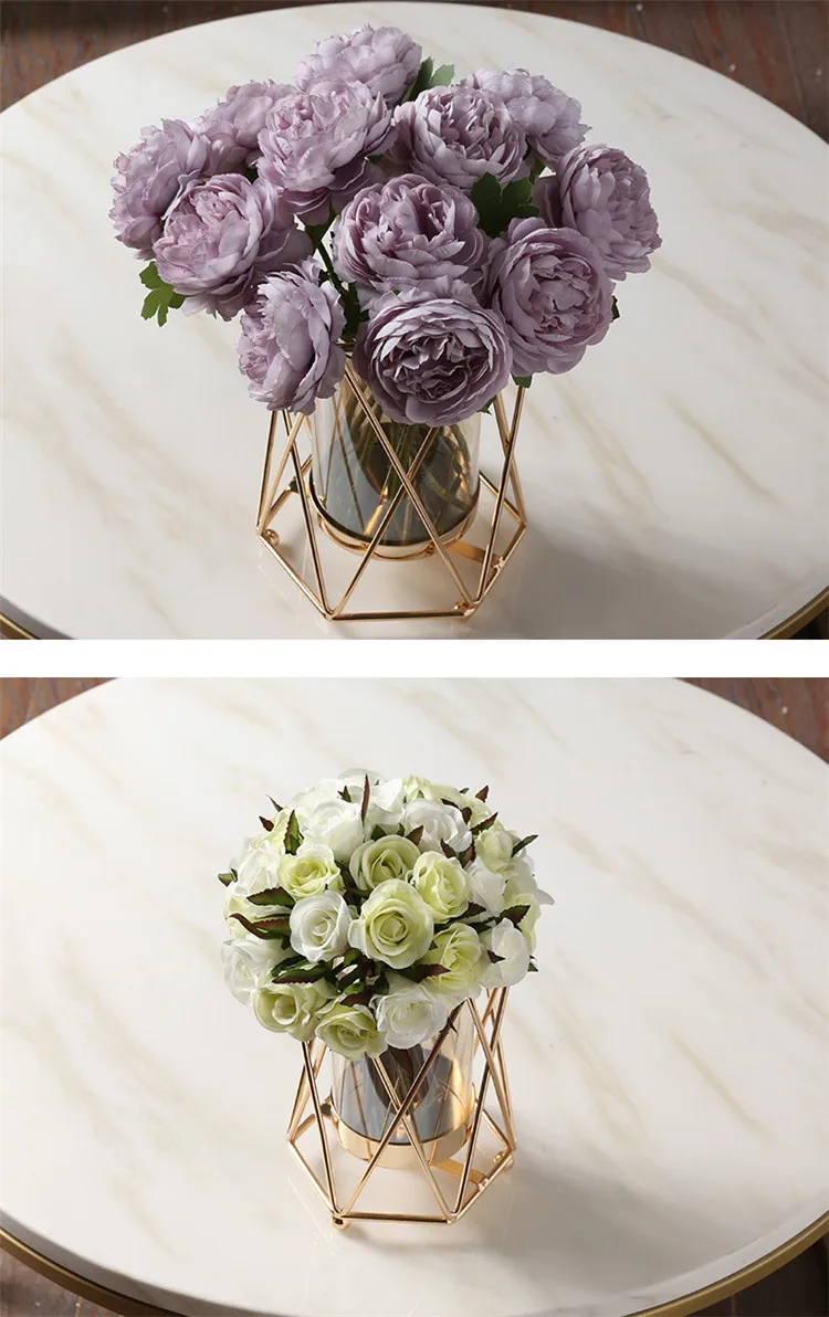 Modern Nordic Luxury Gold Glass Metal Frame Vases For Home Living Room ...