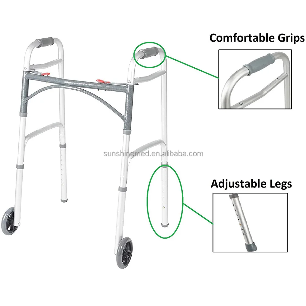Front Wheeled Walker Aluminum Two Button Folding Walker For Adults ...