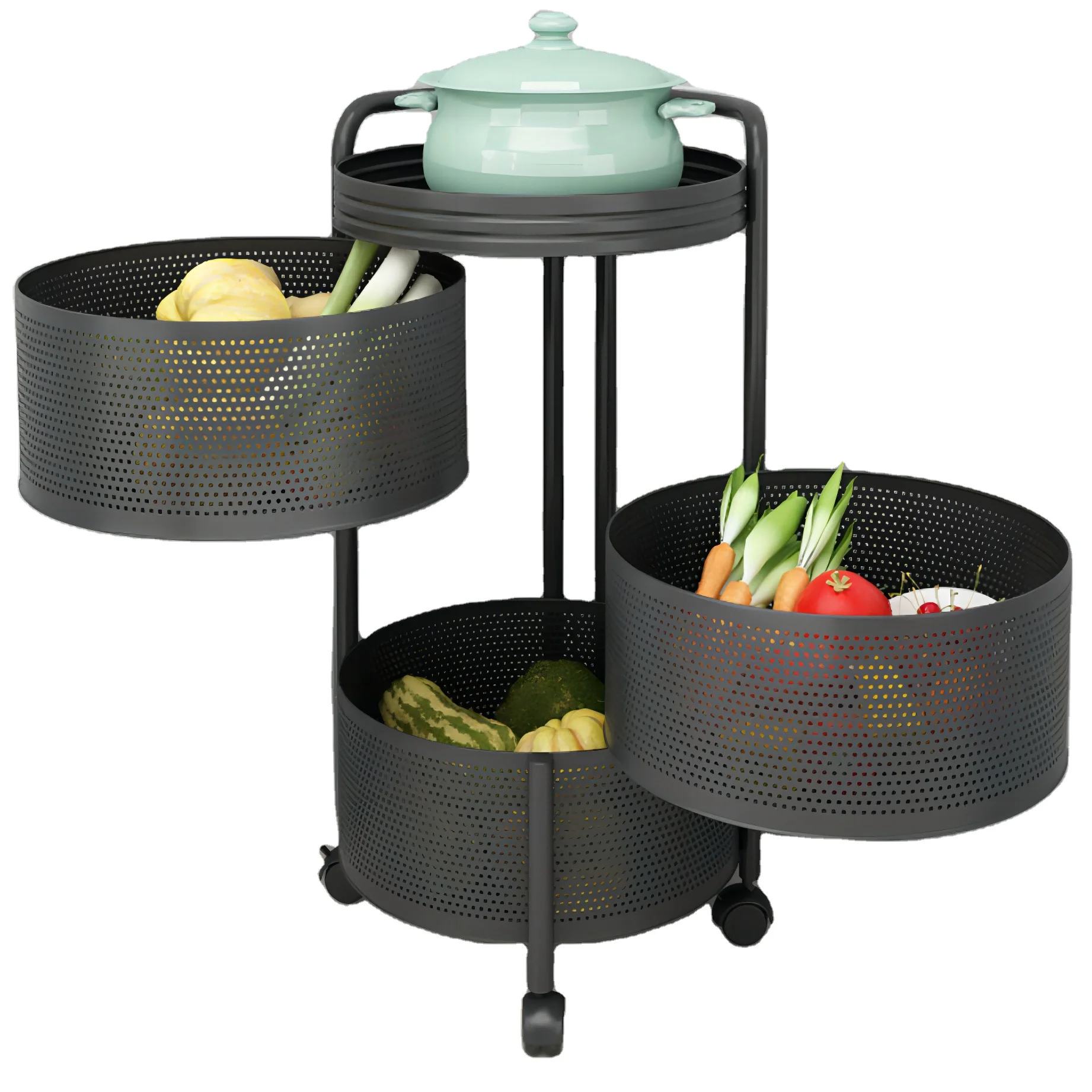 Large Capacity Movable Circular Shelf Detachable Vegetable Fruit Basket ...