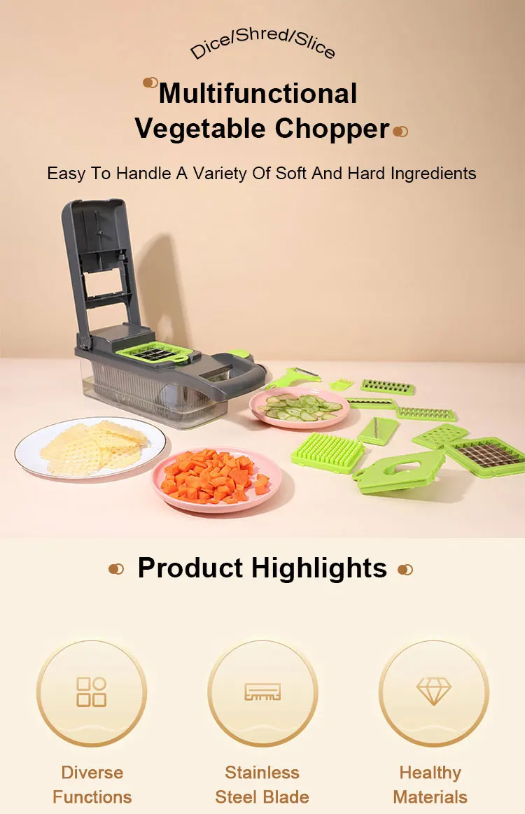 Multifunctional 16 In 1 Handheld Vegetable Chopper Onion Cutter Potato ...