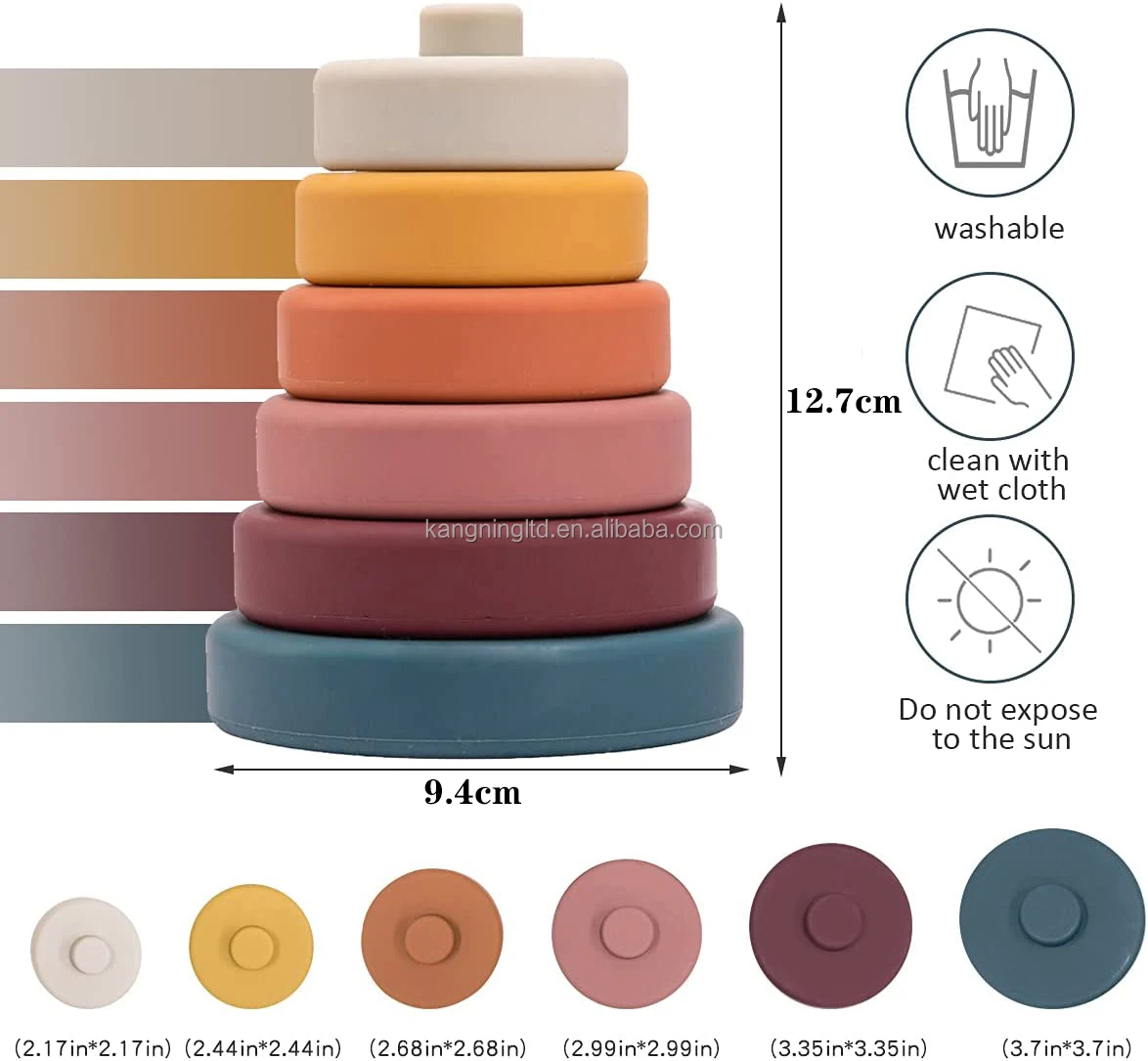 Hot Sale Silicone Stacker Toy Rainbow Stacking Rings Tower Game Blocks ...