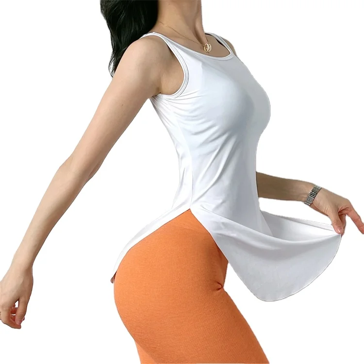 Long yoga tops women's summer quick-drying sleeveless T-shirts running ...