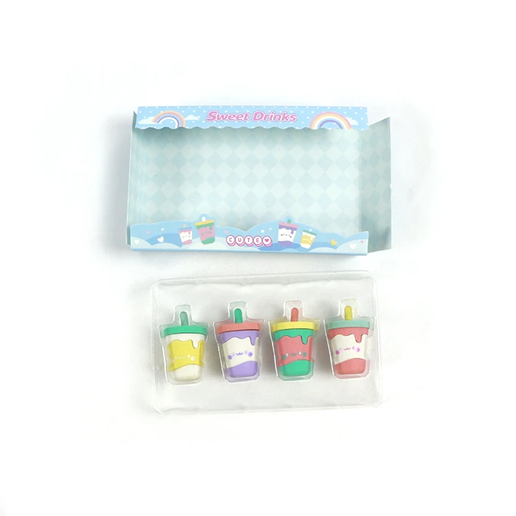 Soododo Kawaii Stationery School Custom Shape Sweet Drinks Eraser 4Pcs ...