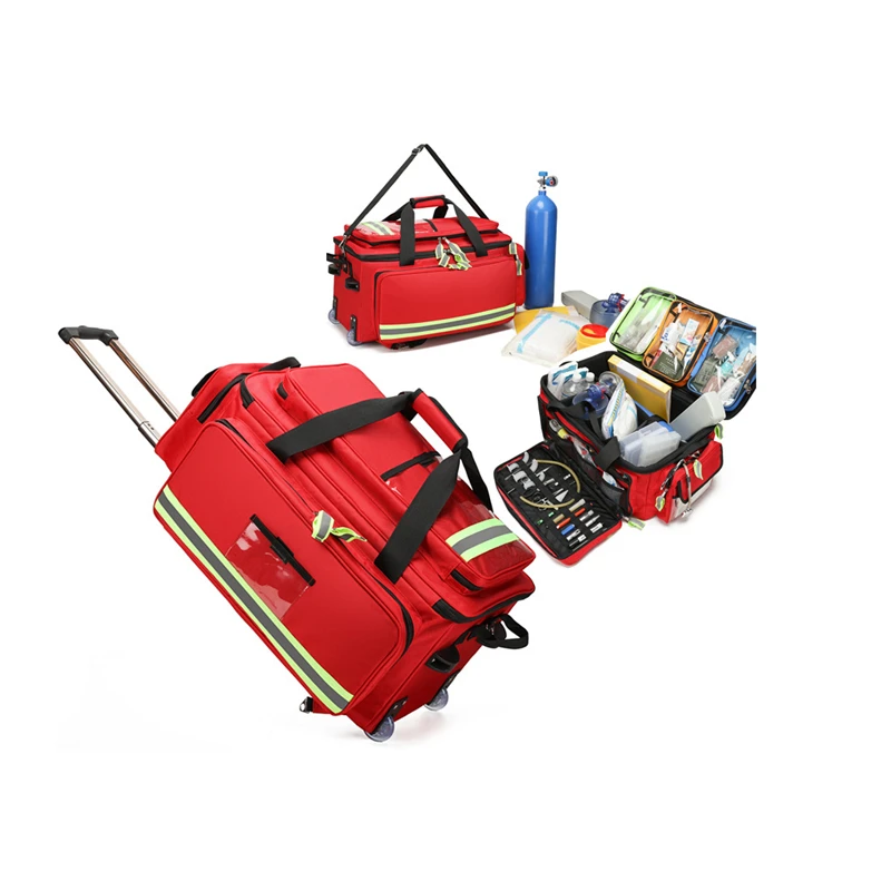 Retractable Luggage First Aid Kit Trolley Case - Large Capacity Medical Bag