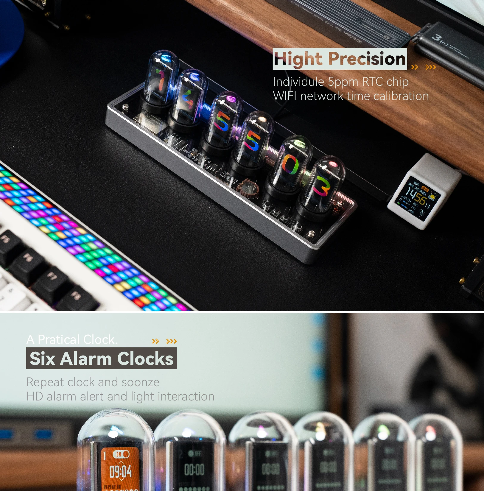 Modern Diy Ips Display Nixie Tubes Digital Clock Rgb Glow Tube Clock ...
