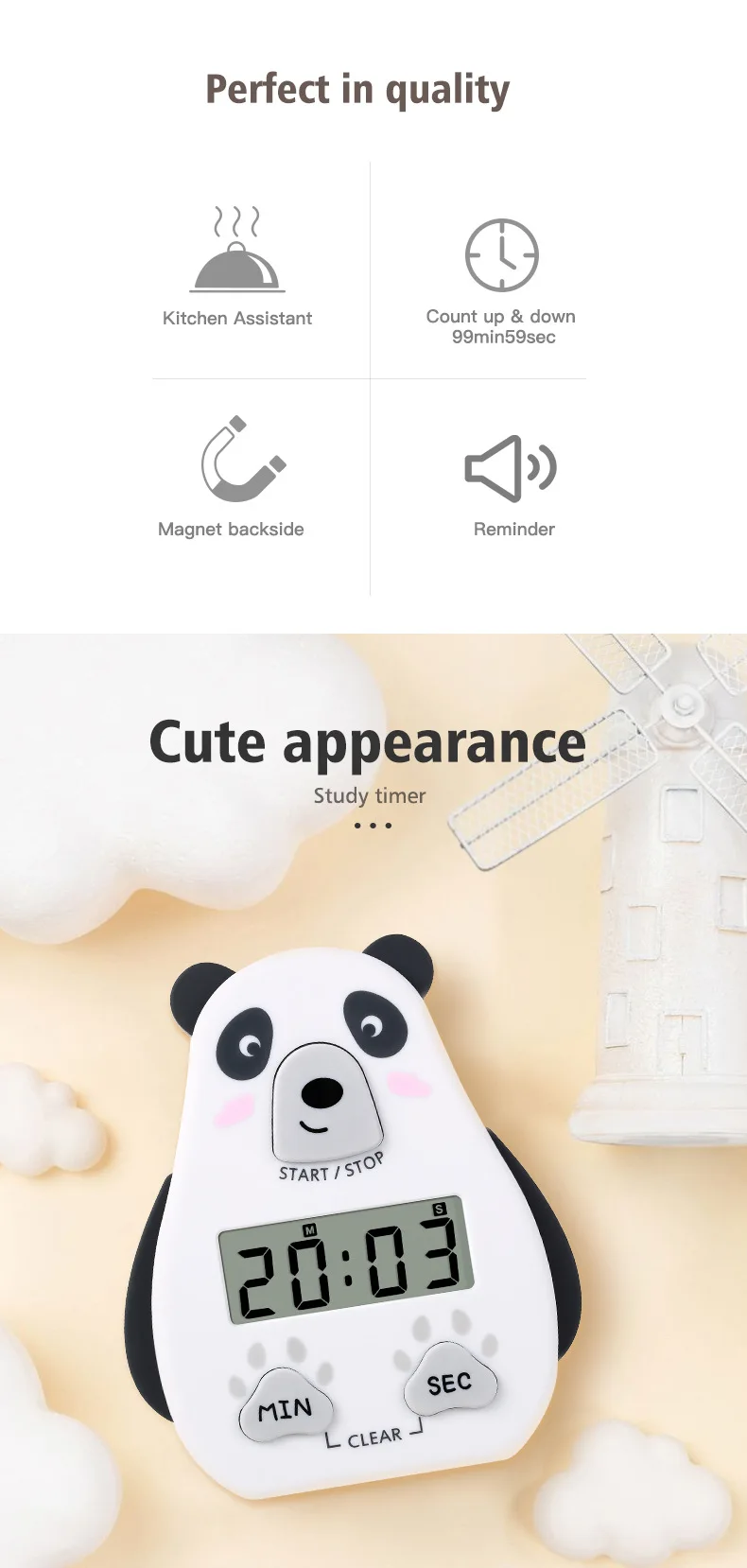 Cartoon Bear Study Timer for Kids - Pomodoro Countdown