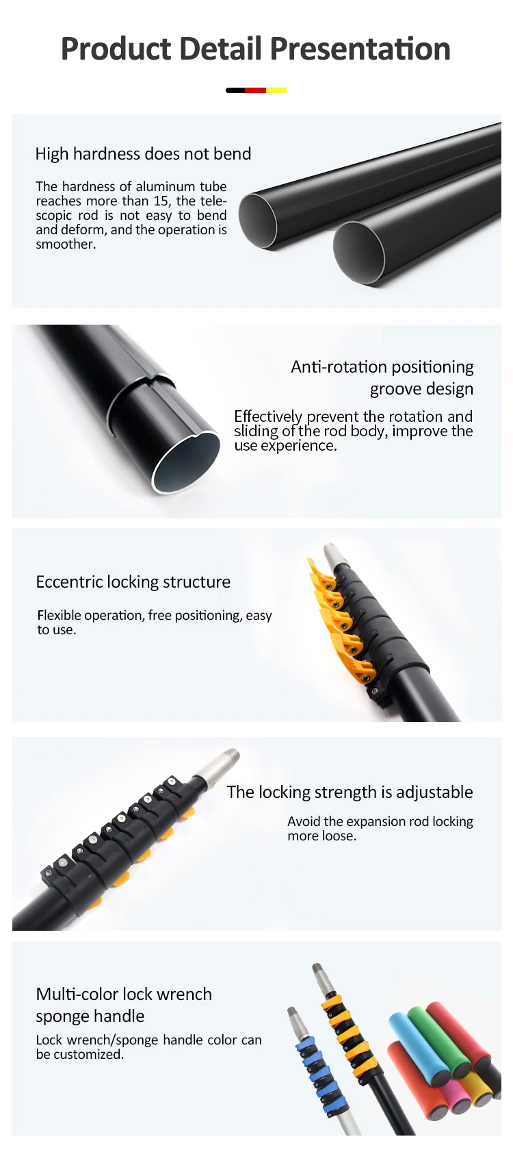 Sunnysmiler Custom Aluminum Telescopic Expandable Broom Stick Pole 1 To ...