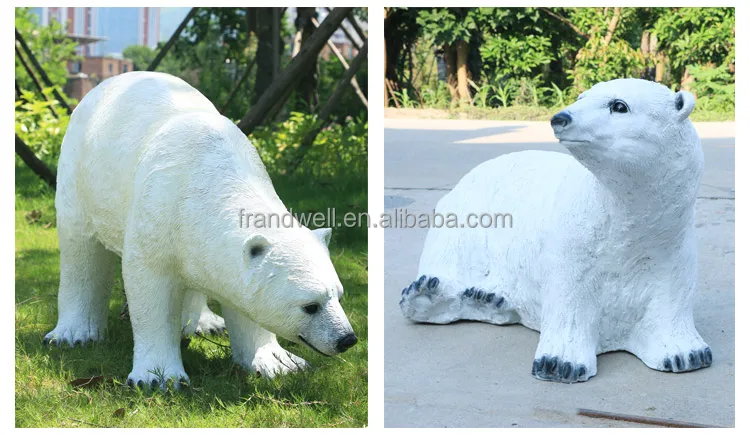 Customized Resin Life Size White Plush Lying Adult Polar Bear Statue ...