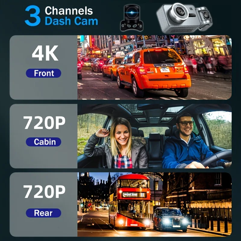 4K New Driving Recorder Three-lens WIFI Interconnected Car Driving CAR ...